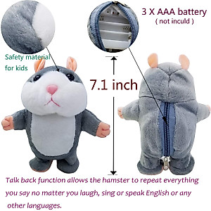 Upgrade Version Talking Hamster Mouse Toy - Repeats What You Say and Can Walk - Electronic Pet Talking Plush Buddy Hamster Mouse for Kids Gift Party Toys (Grey)