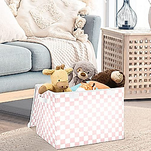 CaTaKu Pink Checkered Storage Bins with Lids Fabric Large Storage Container Cube Basket with Handle Decorative Storage Boxes for Organizing Clothes Shelves