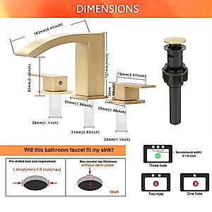 FELIXBATH Waterfall Bathroom Sink Faucet, 3 Holes Two Handles Bathroom Faucet with Pop Up Drain and 2 Water Supply Lines, 8 inch Widespread Bathroom Sink Faucet Brushed Gold