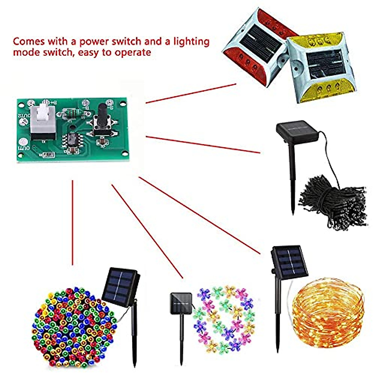 2Pcs SS1208 Solar Lamp String Controller Module Control Circuit Board with Switch 1.2V 100mA 8 Kinds Light Mode Solar Lawn Lamp Control Board