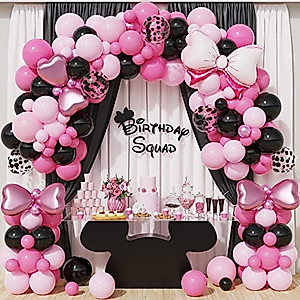Enanal Hot Pink Balloon Garland Arch Kit, Hot Pink and Black Balloons with Bow Foil Balloons for Princess Theme Party Supplies Girls Birthday Baby Shower Bridal Shower Decorations (pink)