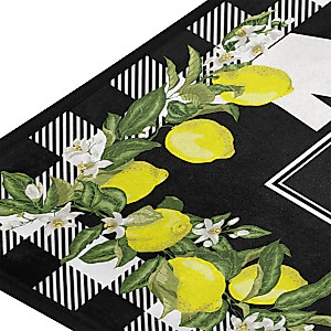 Custom Family Name Buffalo Plaid with Lemon Doormat Non-Slip Anti Fatigue Personalized Kitchen Rug 39 x 20 Inch Personalized Comfort Entryway Door Mats Perfect Carpet for Home Decor