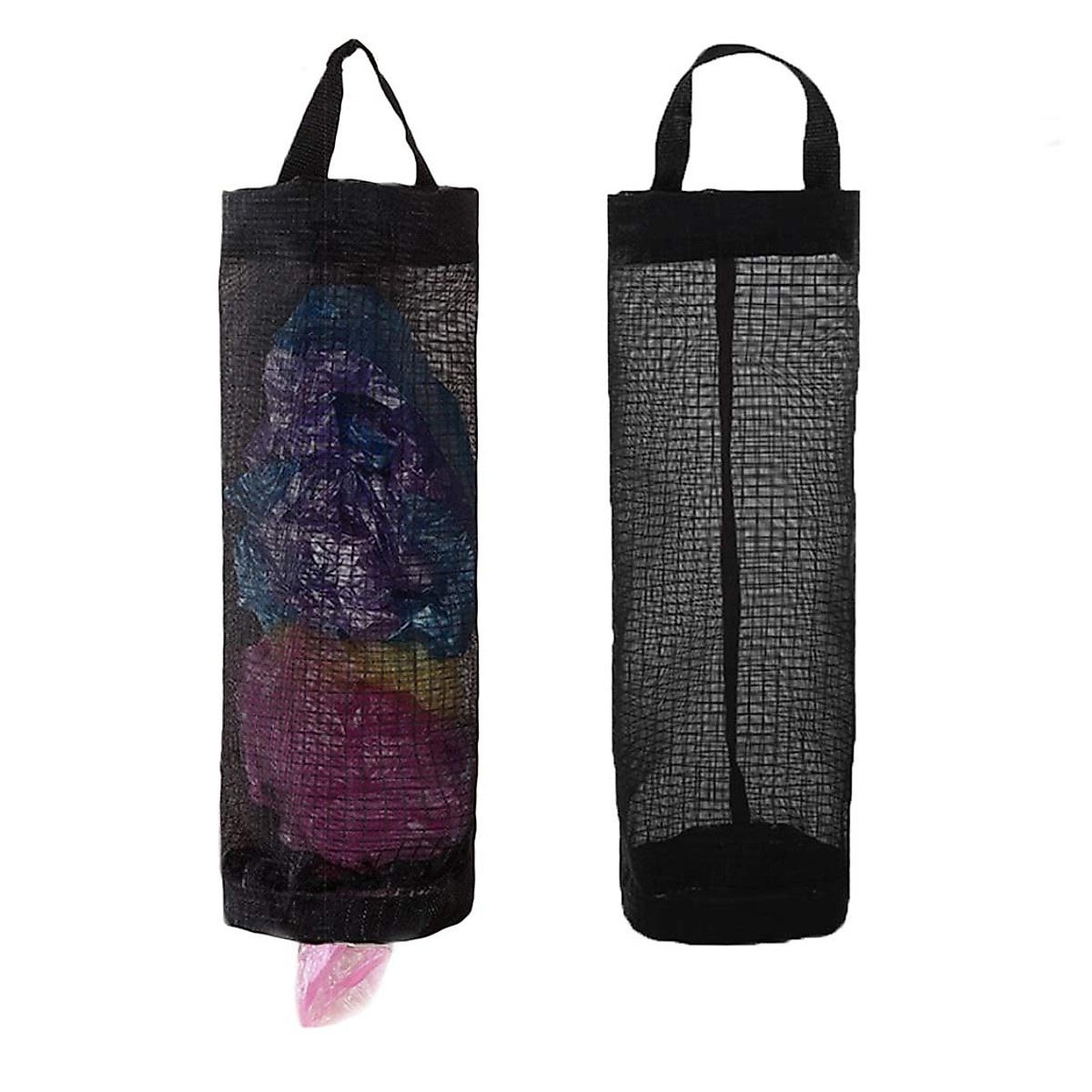 TOGETRUE Plastic Bag Holder, Grocery Bag Holder Mesh Hanging Storage Bag Dispenser (Black 2 Packs)