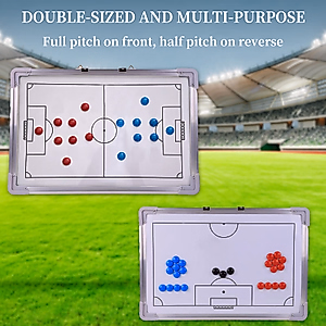 Magnetic Soccer Football Coach Board，Portable Clipboard Tactical Magnetic Board Kit W/Marker Pieces,Pen, Eraser, Storage Bag