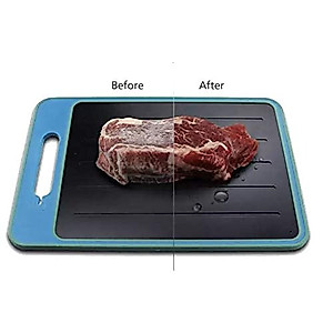 Defrosting Tray - 2-in-1 Meat Thaw Mat and Cutting Board - Groove Tray - Non-Stick Thawing Plate - Meat Cutting Board - No Heat Miracle Thaw - Compact - Knife Sharpener, Zester - Green/Blue