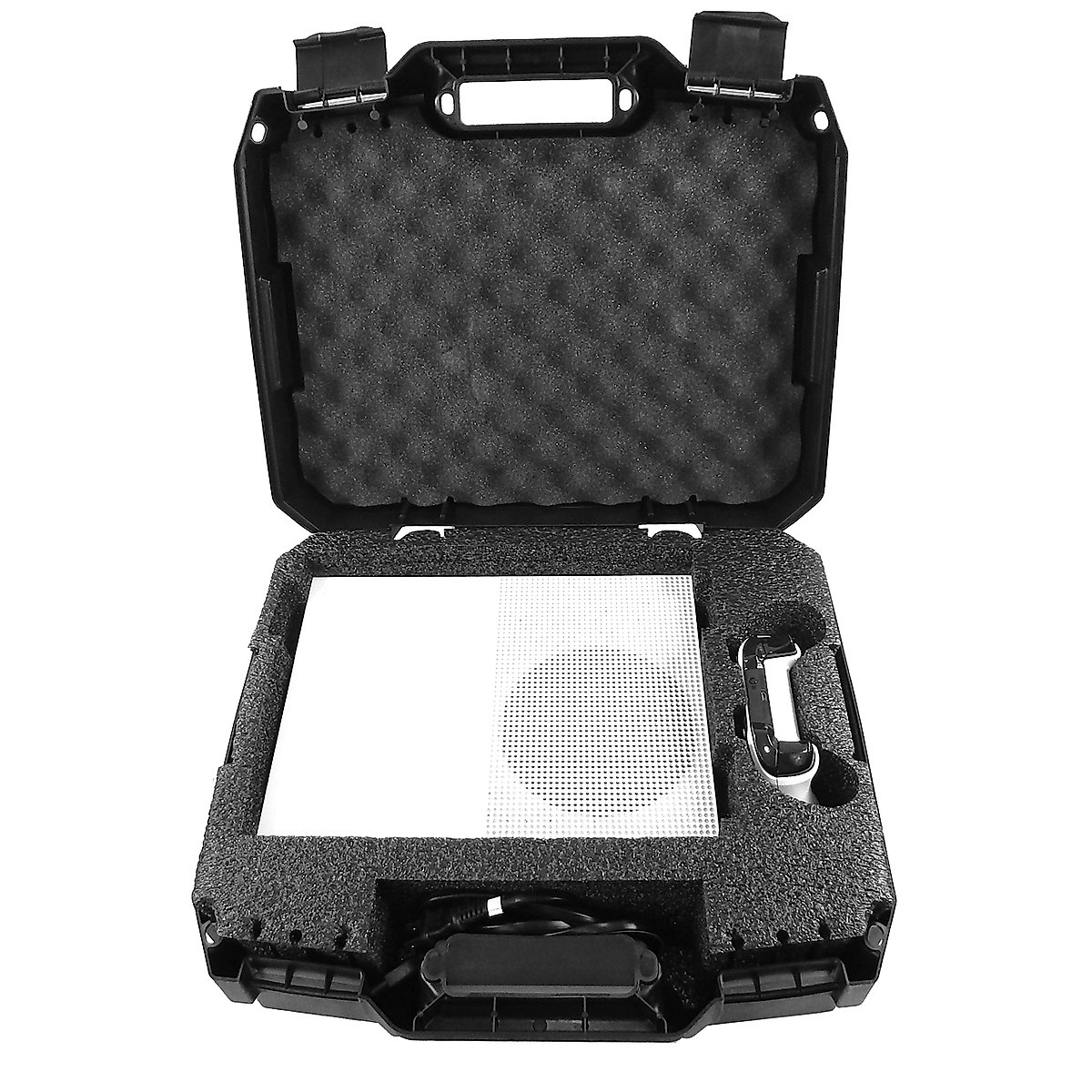 CASEMATIX Travel Case Compatible with Xbox One S - Hard Shell Carrying Case with Protective Foam Compartments for Console, Controller, Power Adapter, Games and More Accessories, Case Only