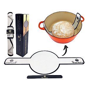 Bread Basics Silicone Baking Mat for Dutch Oven Bread Baking w/Storage Band - Long Handles for Gentler & Safer Transfer of Dough - Easy to Clean - Eco-Friendly Alternative for Parchment Paper - 8.3"
