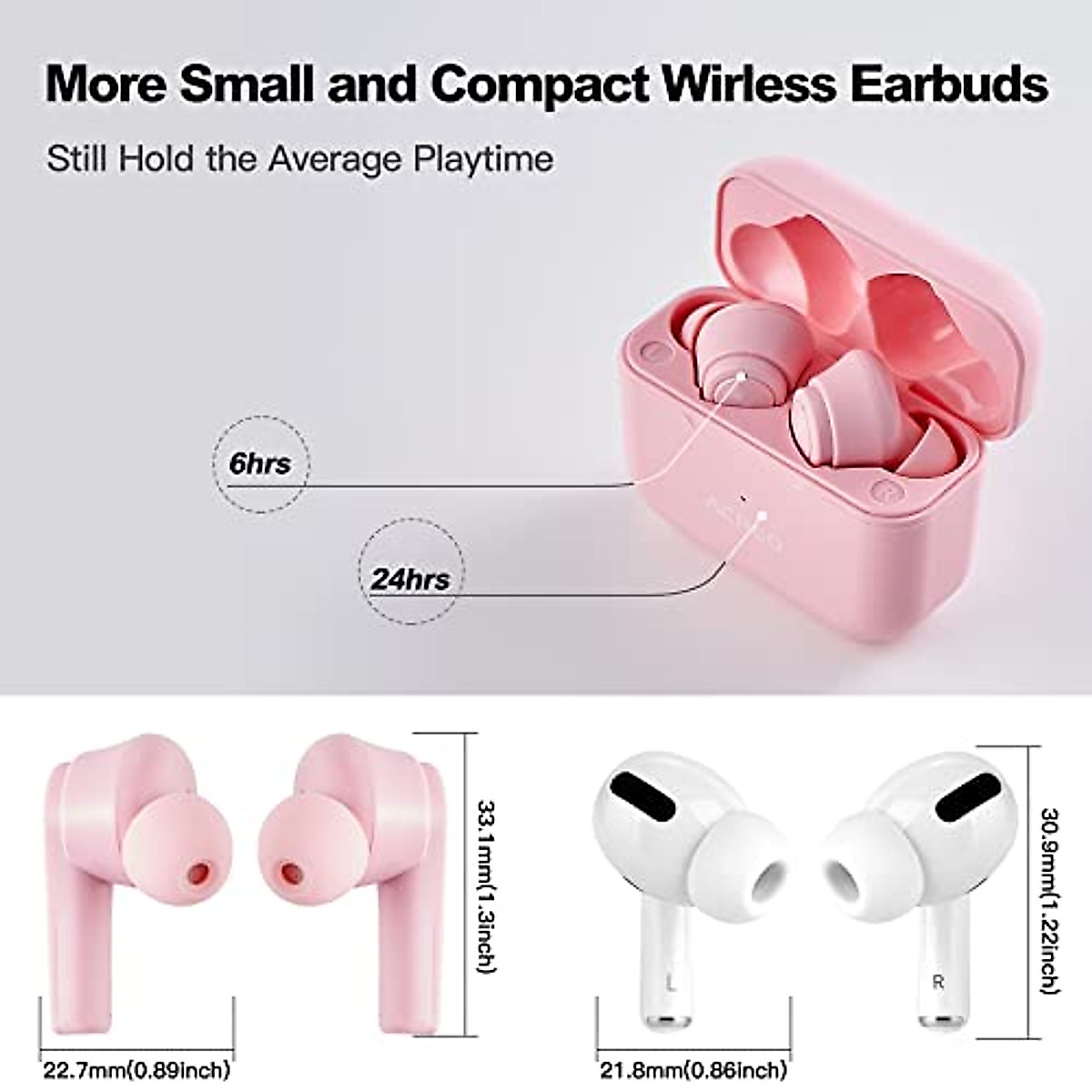 ACREO Wireless Earbuds, AirBuds,【2021 Launched】,Bluetooth TWS Earbuds with 24 Hours Playtime, More Compact Wireless Earbuds for Android and iPone,IPX7 Rating Waterproof Earbuds Pink