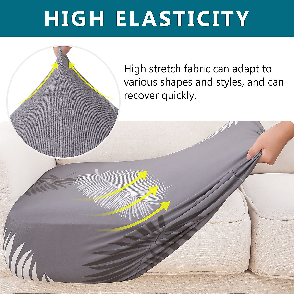 hyha Printing Sofa Couch Cushion Covers, Replacement Individual Seat Cushion Covers, Magic Sofa Covers Washable for Sectional Pets, Pattern Sofa Slipcovers (1 Cushion Armchair, Grey Feathers)