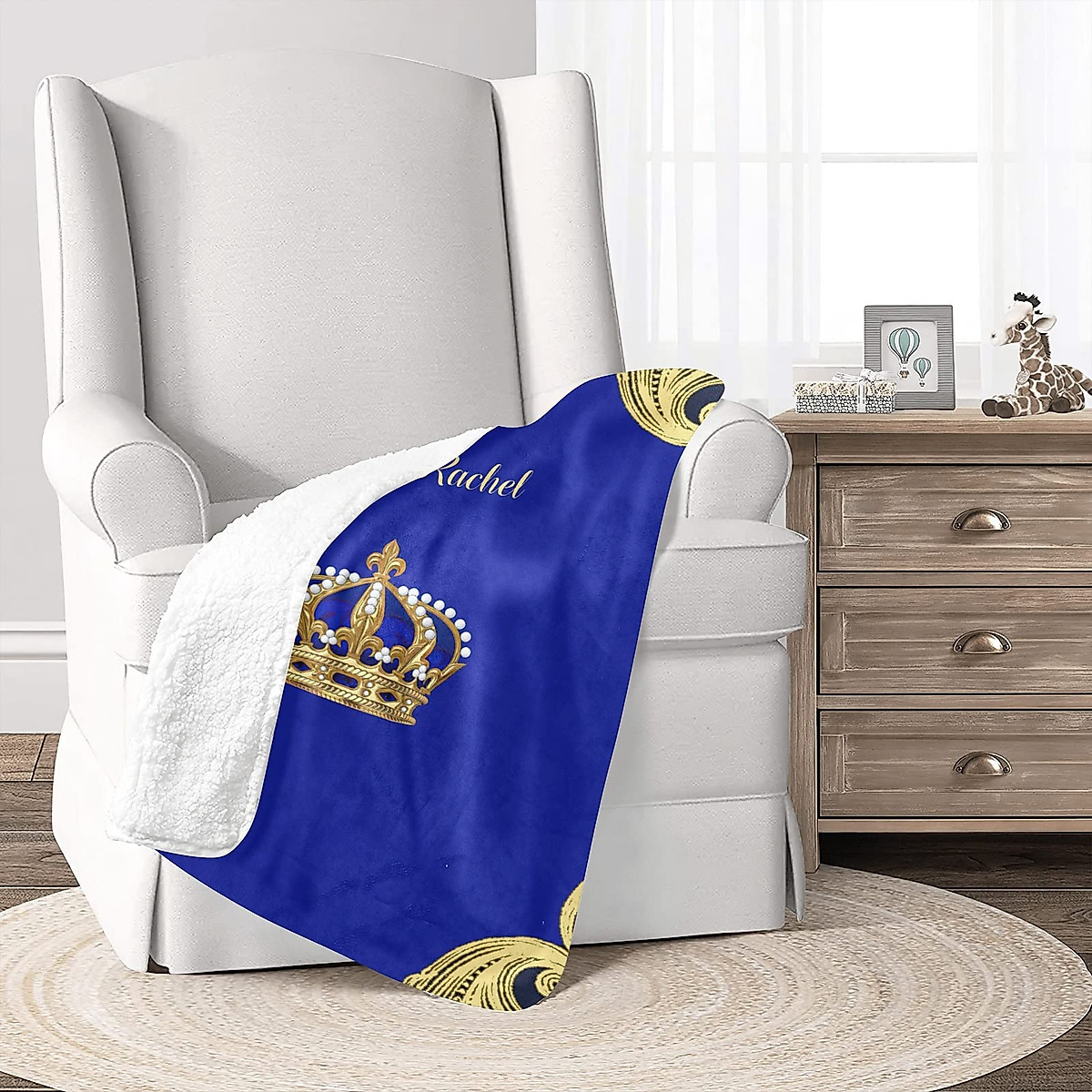 Jewelry Prince Crown Blue Golden Personalized Baby Blanket for Girl Boy Soft Warm Newborn Throw Naps Swaddle Custom Blanket 30X40 in