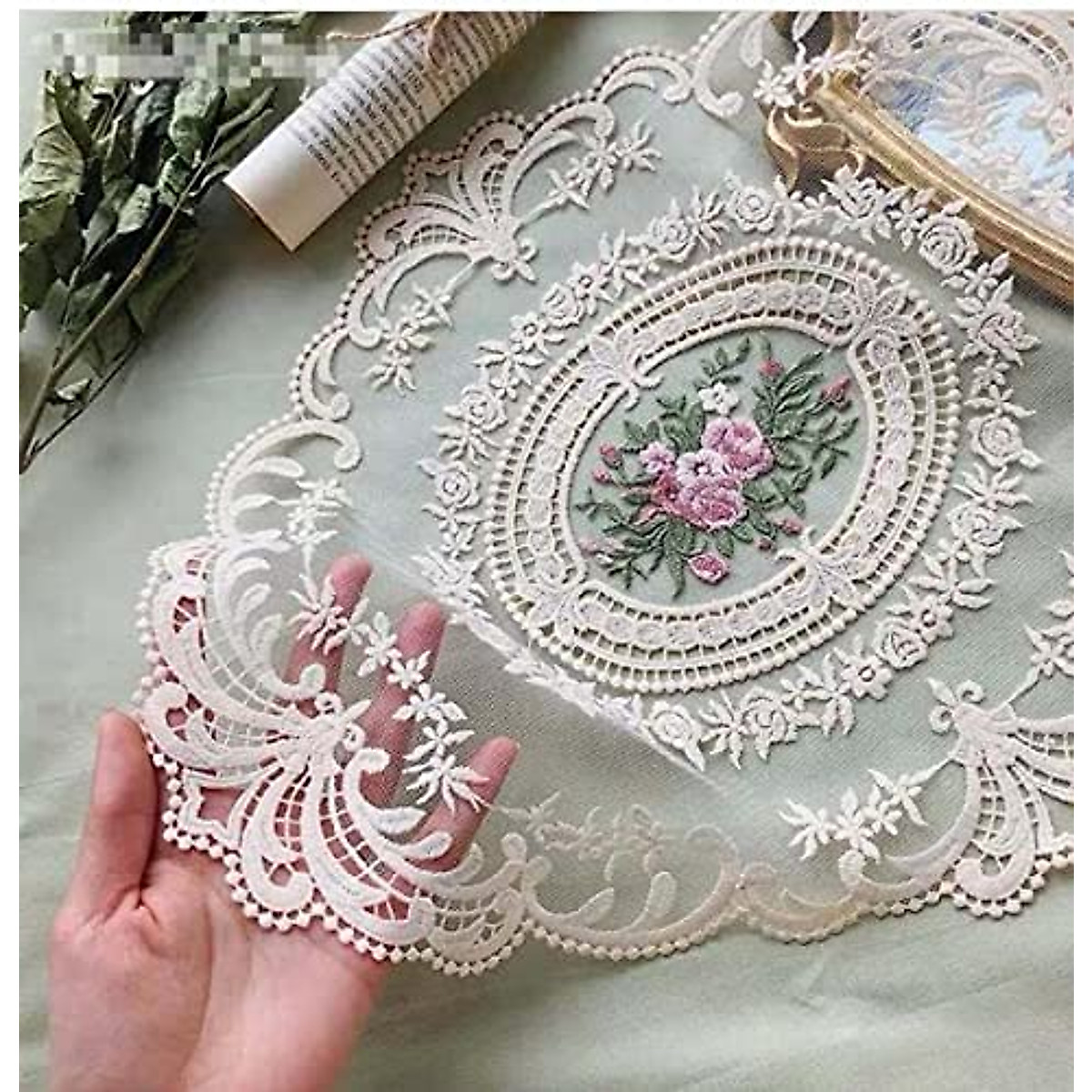 2Pack Retro Lace Placemats, French Crochet Doilies, Handmade Embroidered Table Mats, 12x16-in Beige Place Mats Cup Mat