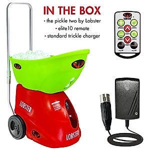 Lobster Sports – The Pickle Two by Lobster Pickleball Machine with elite10 Remote – Full-Featured – Adjustable Topspin & Backspin – 2-Line Oscillation – Battery Powered – Portable – Lightweight 42 lb
