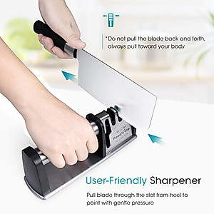 FoodVille KS04 Knife Sharpener for Kitchen Knife Pocket Knife Hunting Knives Including Straight Blades and Scissors (4 Slots) (Black)