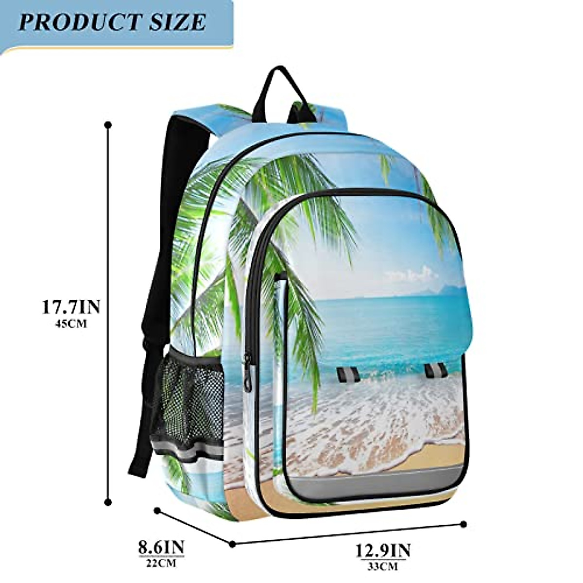 ALAZA Palm Trees Hawaiian Tropical Seashore Beach Casual Daypacks Outdoor Backpack