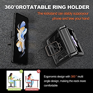 for Samsung Galaxy Z Flip 5 5G Case with Hinge Protection,Slide Camera Cover Heavy Duty Military Drop Cases Ring Kickstand Magnetic Car Mount Shockproof Bumper Phone Case for Galaxy Z Flip 5 5G Black