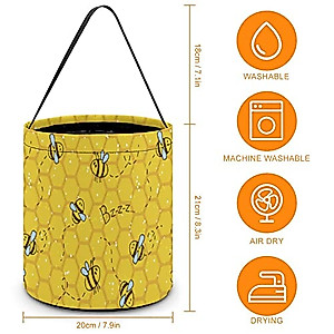 SLNFDKND Cute Honey Bee Pattern Halloween Bucket Trick Or Treat Buckets Candy Tote Bag for Kids Halloween Decorations