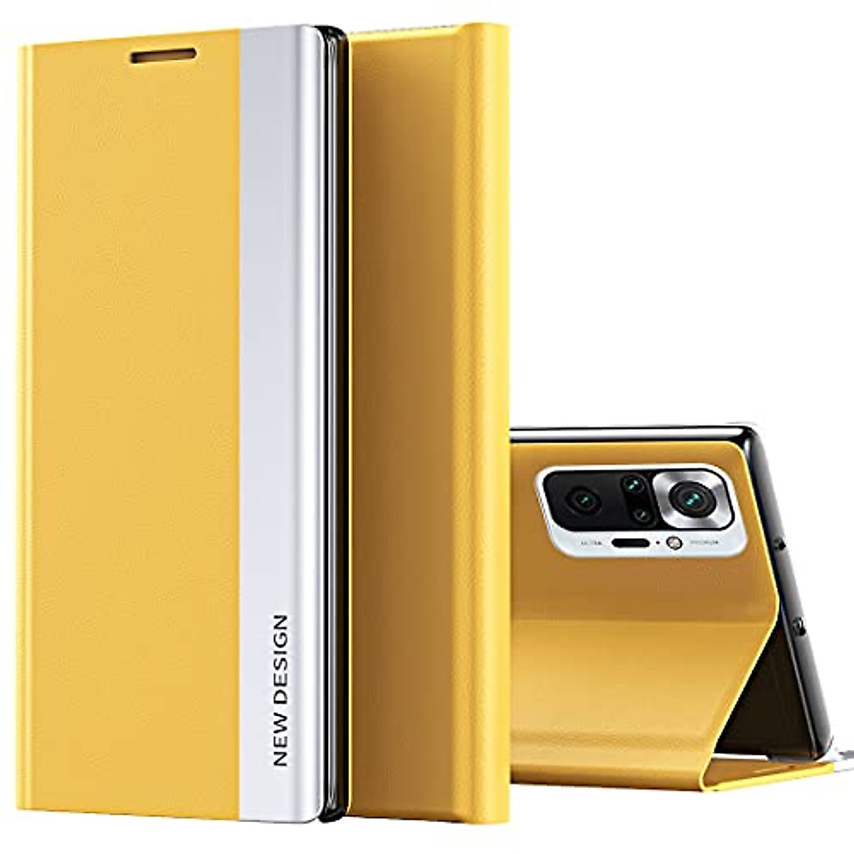 CCSmall for Xiaomi Redmi Note 10 Pro/Note 10 Pro Max Bracket Pagnetic Leather Cover TPU Shockproof Protection Flip Phone Case for Xiaomi Redmi Note 10 Pro Max CX Yellow