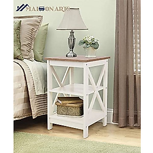 MAISON ARTS End Tables Living Room Set of 2 Farmhouse Side Tables 3-Tiers Rustic Nightstands with Storage for Bedroom, Modern Wood Look Mid Century Accent Furniture, Easy Assembly, Ivory