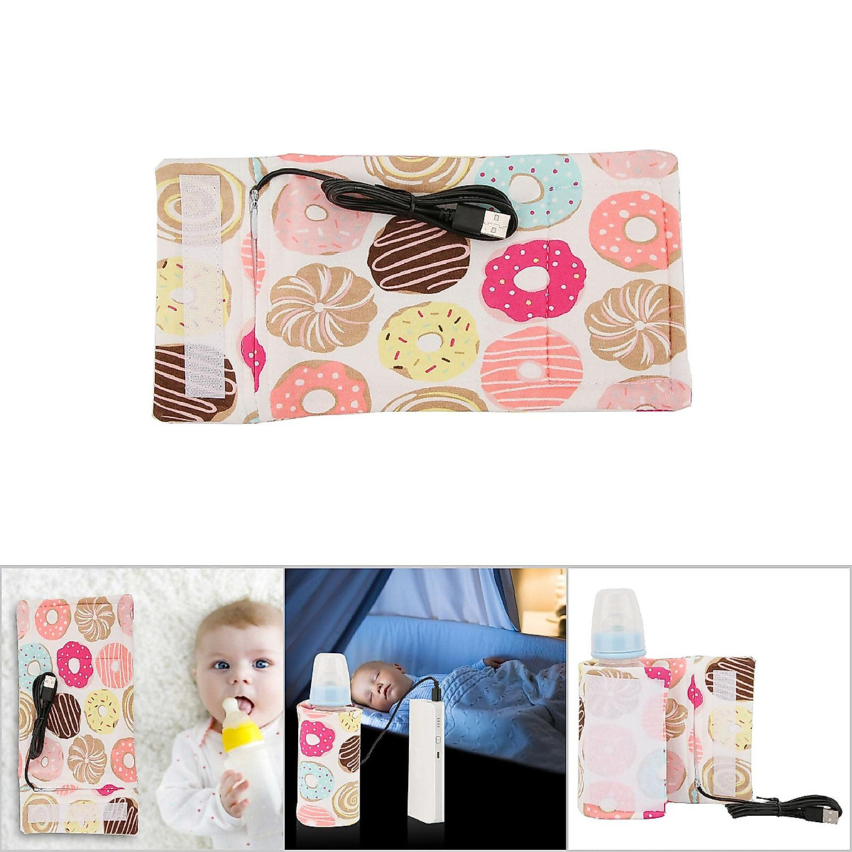 GOTOTOP Bottle Warmer Bag Bottle Warmer Case Milk Warmer Portable Cooler Bag with USB Charging Port for Baby Care(Donut)