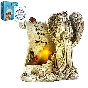 Malister Memorial Gifts - Garden Angel Statue Sympathy Gift with Solar Led Light, Bereavement Gifts, Memory of Loved One, Cemetery Grave Decorations, Remembrance Gifts Condolence Gift, Angel Figurines