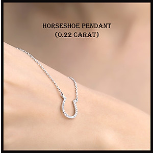 Dazzlingrock Collection 0.22 Carat (ctw) Round White Diamond Horseshoe Pendant with 18 inch Silver Chain for Women in 14K White Gold