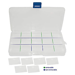 6-Pack Clear Plastic Jewelry Organizer Box with Adjustable Dividers for Bead, Nail Art, Crafts, Diamond Painting, Fishing Tackle Storage Box, (15 Grids, 6.8" x 0.8" x 3.9")