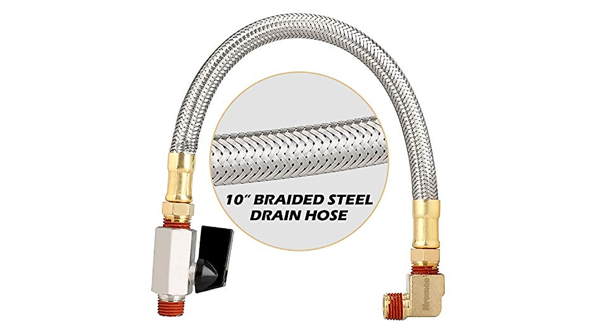 Hromee Extended Tank Drain Kit with 10-Inch Steel Hose for Compressors