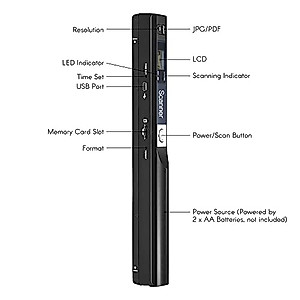 LAOJIA Handheld Document Scanner, Portable Wand Wireless Scanner A4 Size 900DPI JPG/PDF Formate LCD Display with Protecting Bag for Business Document Reciepts Books Images