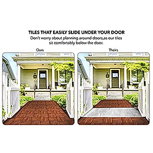 flybold Acacia Wood Outdoor Flooring Interlocking Deck Tiles (Pack of 10, 12" x 12") Patio Flooring Waterproof UV Protected All Weather Tile for Composite Decking Dance Floor for Outdoor Party Balcony