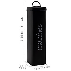 AuldHome Design Enamelware Fireplace Matches Holder (Black), Farmhouse Storage Container for Long Safety Matches