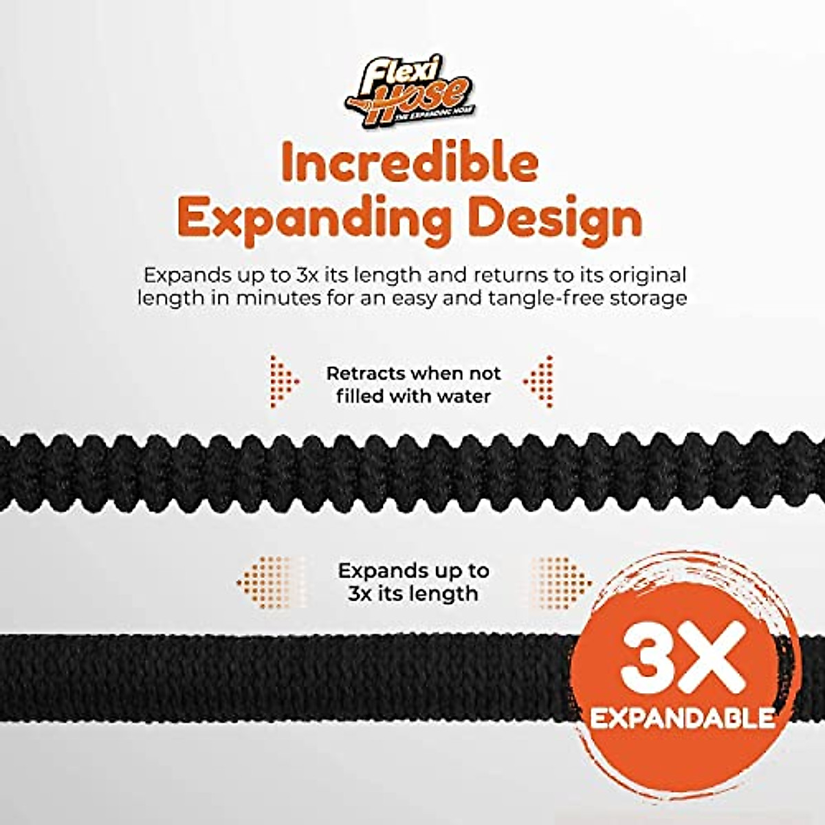 Flexi Hose with 8 Function Nozzle Expandable Garden Hose 50 ft, Lightweight & No-Kink Flexible Extendable Garden Flex Hose, 3/4 inch Solid Brass Fittings and Double Latex Core, 50ft Black