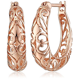 Amazon Essentials 14k Rose Gold Over Sterling Silver Filigree Round Hoop Earrings (previously Amazon Collection)