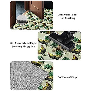Indoor Outdoor Mats, Retro Farm Rooster Tile Pattern Door Mat, Non-Slip Absorbent Resist Dirt Entrance Mat Washable Welcome Mats for Entryway, Low-Profile Floor Mats
