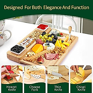 Large Charcuterie Boards and Knife Set - Bamboo Cheese Board - Wine Meat Cheese Tray Platter - Unique Housewarming Gifts, Anniversary Wedding Gifts for Couple, Bridal Shower Gift