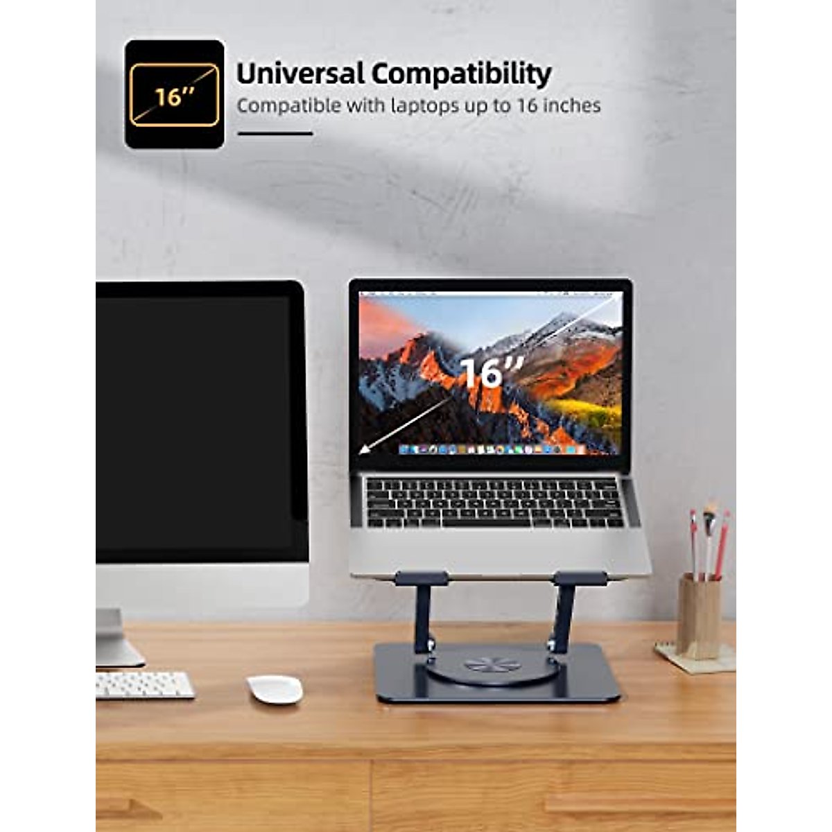 Adjustable Laptop Stand for Desk, Portable Laptop Stand with 360° Rotating Base, Ergonomic Foldable Aluminum Universal Computer Stand Compatible with Dell, HP and 10''-16'' Devices