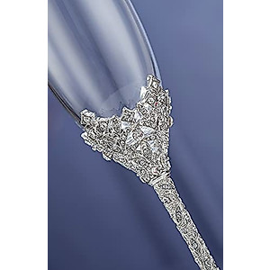 Jozen Gift Silver Wedding Cake Knife and Server Set & Toasting Champagne Glass