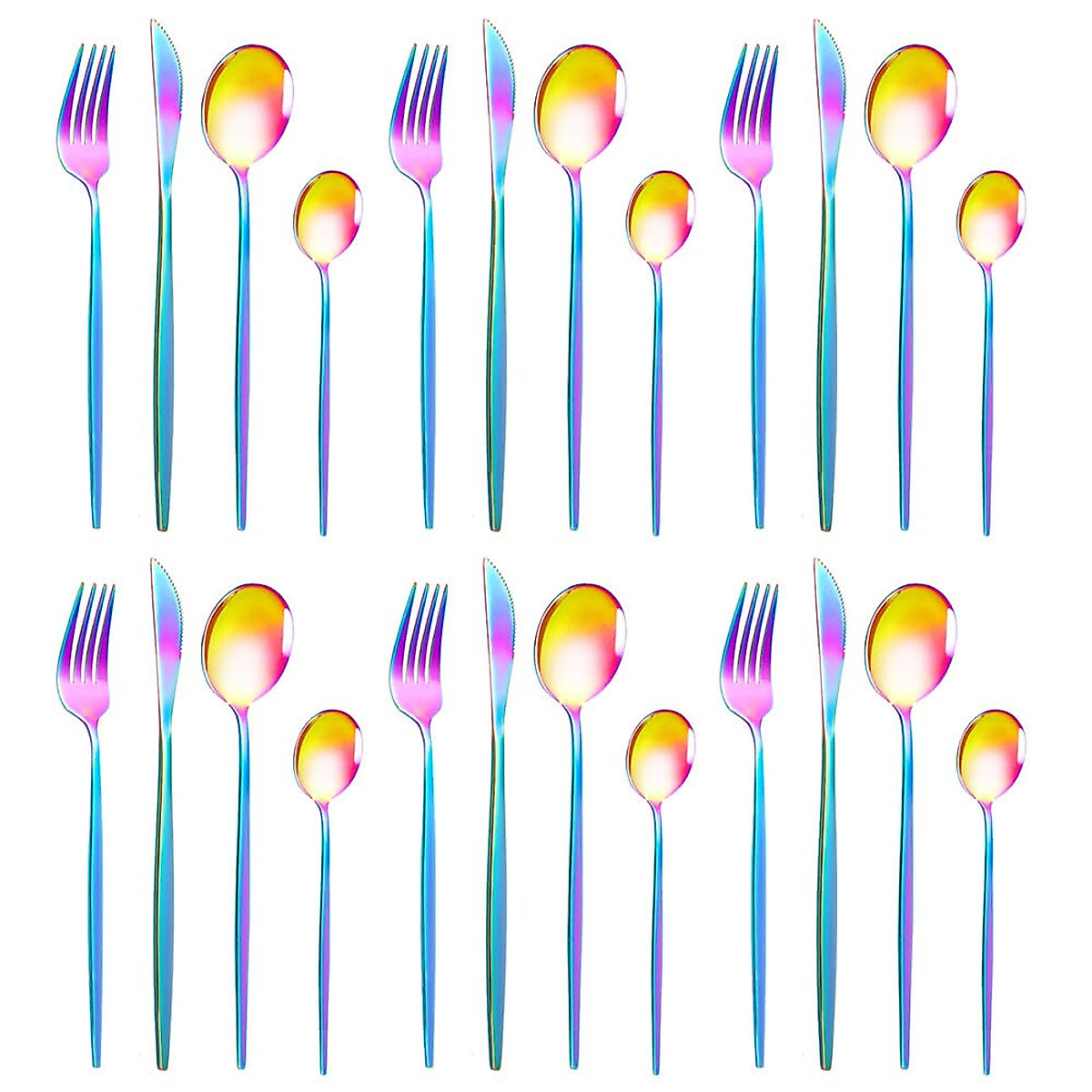 24Pieces Cutlery Set Stainless Steel Flatware Set Tableware Utensil Set with Gold Tea Spoon Food Knife Fruits Fork Set Service Eating Dinner for Kitchen Home Restaurant Hotel (Color)