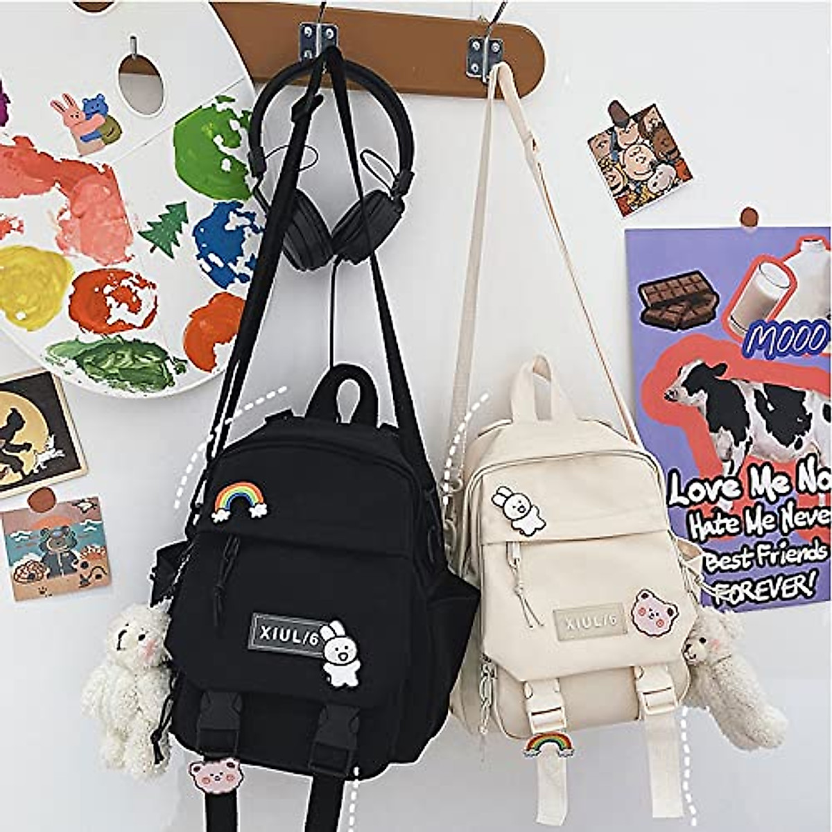 Eagerrich Cute Mini Backpack with Cute Pin Accessories Plush Pendant Kawaii Mini Backpack Aesthetic Mini Backpack for School(White)