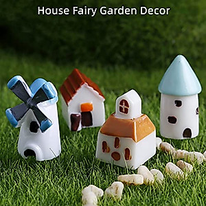 House Fairy Garden Accessories, Hand Painted Windmill Style Miniature Fairy House for Fairy Garden Supplies, Mini Figurines Set of 4 Pieces for Flower Pots Terrarium Decor Bonsai Decor Supplies DIY