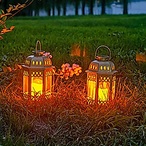 SteadyDoggie Solar Lanterns 2 Pack Green - Hanging Solar Lights with Flickering Candle LED - Retro Ornate Hanging Solar Lantern with Handle