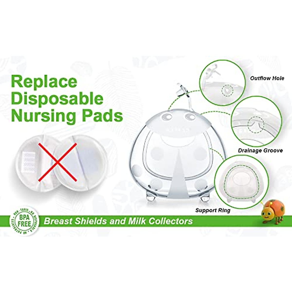 haakaa Ladybug Breast Milk Collector - Soft Breast Shells | Wearable Nursing Cups | Breastmilk Saver| Letdown Catcher for Pumping,Breastfeeding Moms,Protect Sore Nipples(Silicone 2.5 oz/75 ml,2PK)