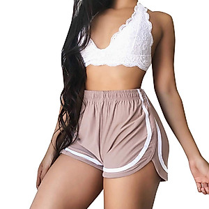Shakumy Women Elastic Waist Workout Sport Yoga Shorts Casual Summer Stretch Striped Running Athletic Lounge Shorts Hot Pants