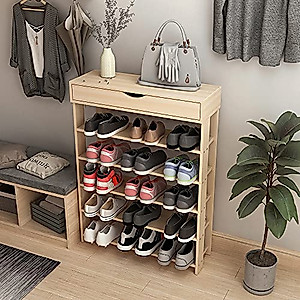 DlandHome Shoe Rack Shoe Storage Cabinet, 5 Tier Shoe Racks, Wooden Shoes Heels Sneakers Storage Cabinet Organizer for Entryway, Hallway, Closet or Living Room,Oak