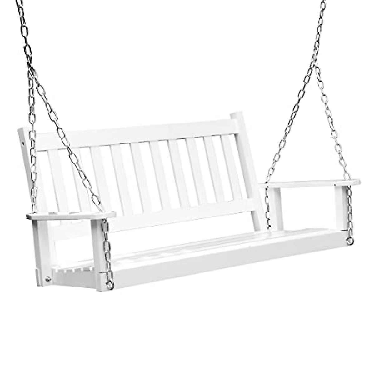 Wood Front Patio Porch Swings Outdoor with Chains Weather Resistant Heavy Duty Hanging Porch Swings 4 Ft, White XL