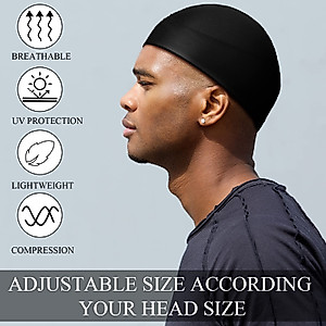6 Pcs Stringless Silky Durags Wave Cap for Men Satin Doo Rag Compressing Cap Head Wraps for Waves Sleeping (Black)