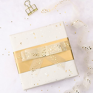 KESOTE Christmas Sheer Ribbons Gold Organza Chiffon Ribbon with Foil Print for Crafts Gift Wrapping Hair Bows Christmas Tree