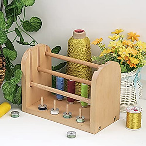 PhantomSky 11 Spools Thread Rack, Wood Yarn Dispenser Yarn Spinner Wool Thread Holder with Twirling Mechanism for Knitting, Crochet