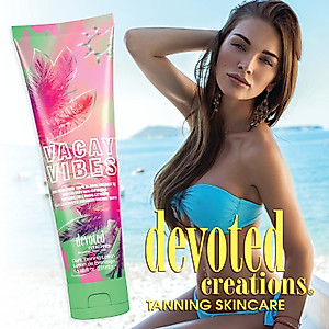 Devoted Creations Vacay Vibes Tanning Lotion – Indoor/Outdoor Tropical Bronzing Cocktail Infused with Skin Quenching Watermelon and Guava Extracts, plus Electrolyte Enhanced Coconut Water – 8.5 oz.