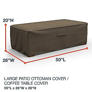 Budge StormBlock Hillside Patio Ottoman/Coffee Table Cover Premium, Outdoor, Waterproof, Large, Black and Tan Weave, 20" High x 26" Wide x 50" Long