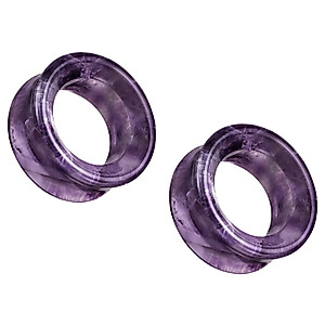 Pierced Owl Natural Amethyst Stone Double Flared Saddle Tunnels, Sold as a Pair (25mm (1"))